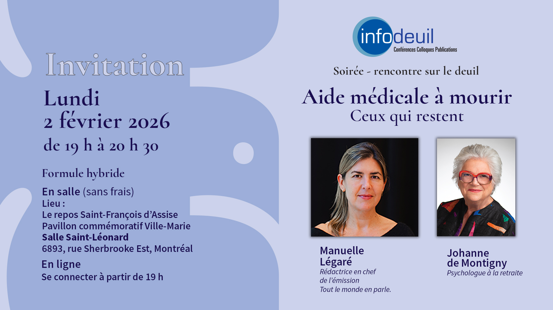 Soirée-rencontre sur le deuil du 2 février 2026 avec Manuelle Légaré ...